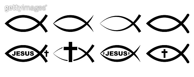 Set of Jesus fish vector icons. Christian symbol. Religious sign ...
