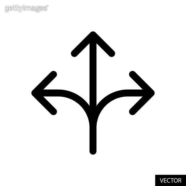 Three way arrow, direction sign vector icon in line style design ...