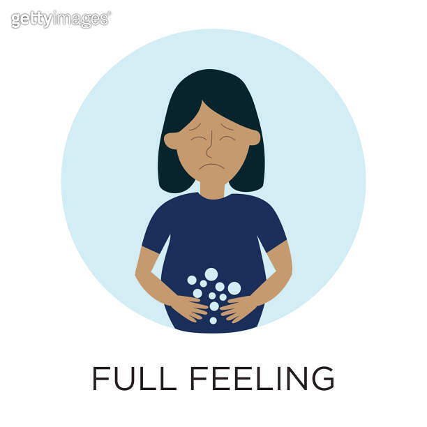 Flat style vector illustration of woman with heaviness bloating full ...
