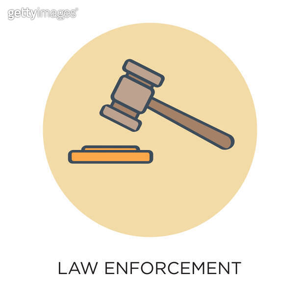 Vector flat design judge's gavel law enforcement icon illustration in ...