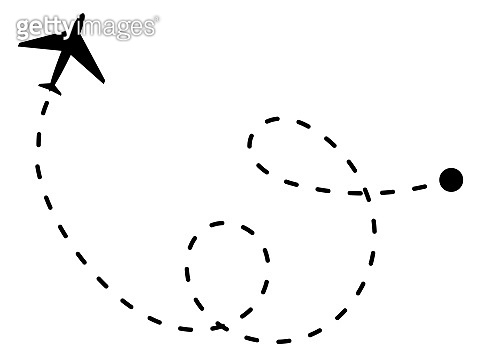 Plane trajectory line. Flight path. Airplane way (1443002064) - 게티이미지뱅크