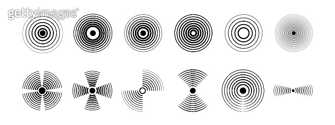 Black sonar wave collection. Signal detection indicator, pulse monitor ...