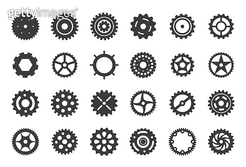 Cog gears elements. Mechanical cogs symbol, geometric machinery icons ...