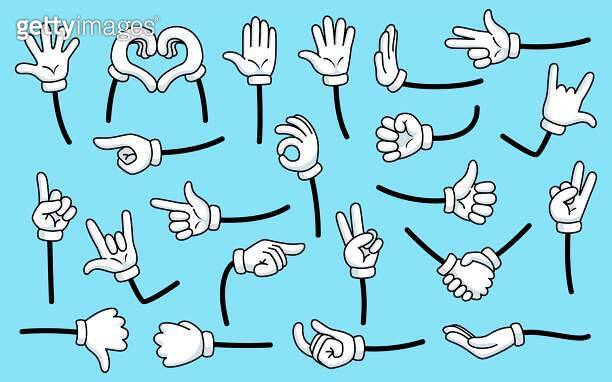 Cartoon gloves hands. Comics arms, hand mascot in white glove. Isolated ...