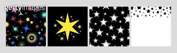 Shine stars seamless pattern. Brutalism design, neon star shapes cards ...