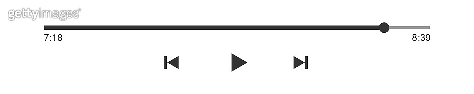 Media player progress loading bar with time slider, play, rewind and fast forward buttons ...