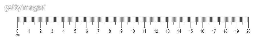 Horizontal scale of ruler with 20 cm markup and numbers. Distance ...