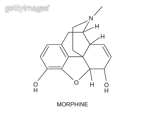 Morphine chemical molecular structure icon. Medical opioid drug formula ...