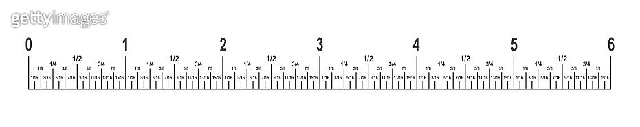 6 inches ruler scale with fractions. Unit of length in imperial system of measurement Math or ...