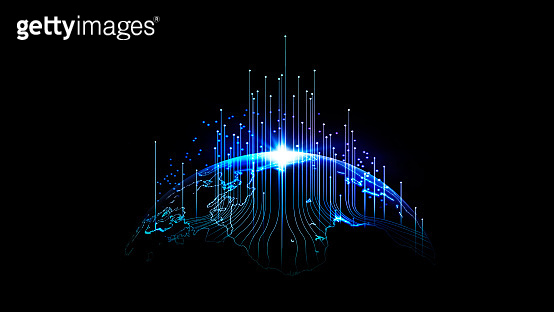 Futuristic blue digital matrix cyber. Blockchain technology background ...