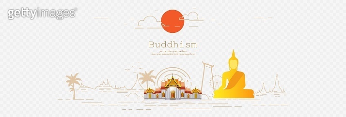 Banner panorama buddha draw lines vector background - Magha Puja ...