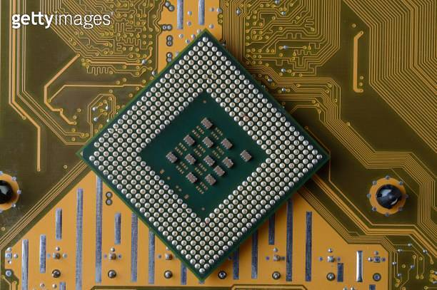 microprocessor from the computer lies on the motherboard. close-up ...