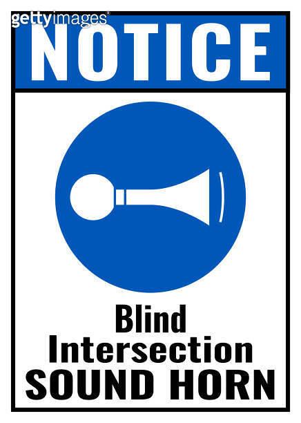 Blind intersection sound horn sign. International mandatory symbol ...