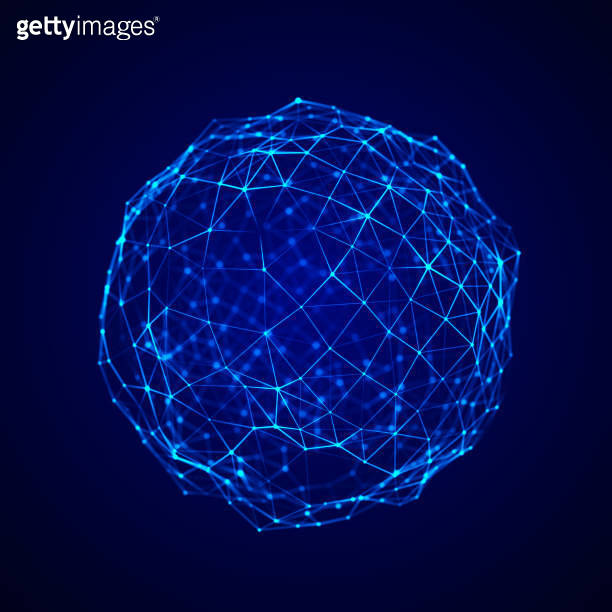 Sphere made up of points and lines. Network connection structure. Big data visualization. 3D ...