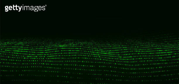 Dynamic green particle wave. Futuristic point glowing wave. Flow digital structure. Data ...