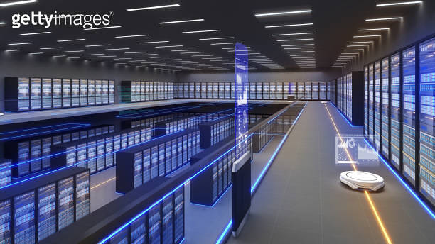 Shot of Data Center With Multiple Rows of Fully Operational Server ...