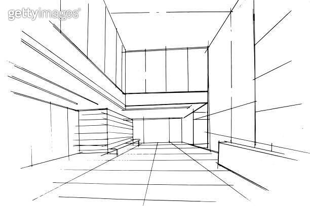 lobby office sketch drawing,office reception hall area,Modern design ...