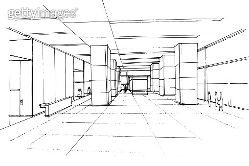 lobby office sketch drawing,office reception hall area,Modern design ...