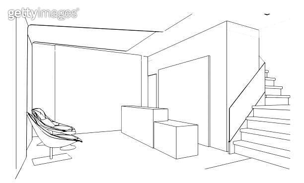 line drawing of office reception area,Modern design,3d rendering 이미지 ...