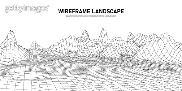Digital wireframe landscape. Wireframe terrain polygon landscape design ...