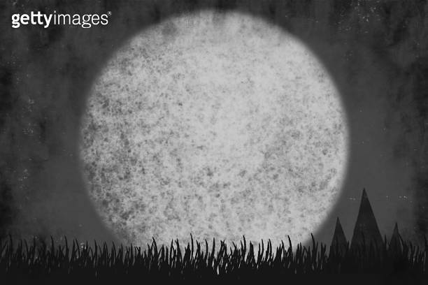 Foggy horror full moon midnight view, of blank spooky dark gray black ...
