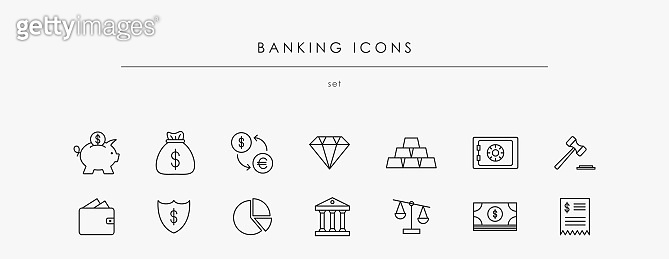 Banking and finance linear icon set. Bank symbols set isolated on white ...