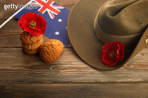 Australian Anzac Day. Australian army slouch hat and traditional Anzac ...