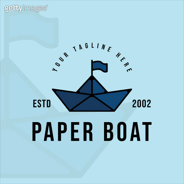 paper boat vintage with outline line art vector illustration template ...