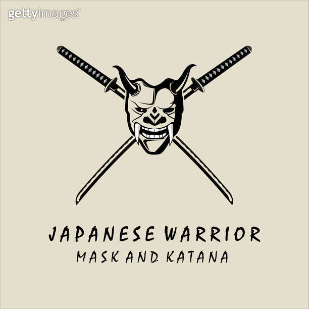 katana and mask samurai vector vintage template illustration design ...