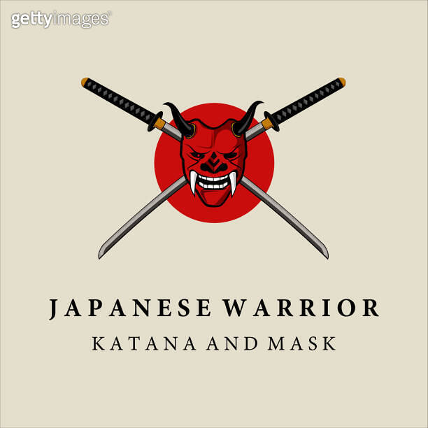 katana and mask samurai vector vintage template illustration design ...
