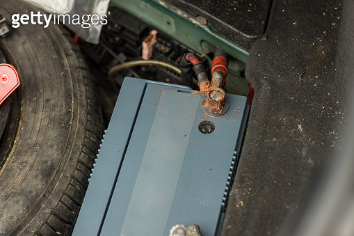 Oxidized and dirty car battery terminal. Battery terminals corrode ...