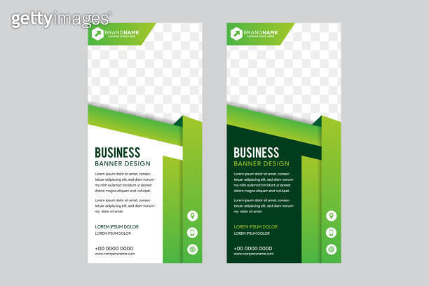 abstract roll up vertical banner design using white and dark green ...
