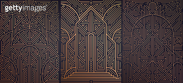 Vector set of geometric design, mono line style, abstract golden frames ...