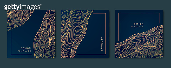Vector set of wavy luxury line cards, golden dynamic square backgrounds ...