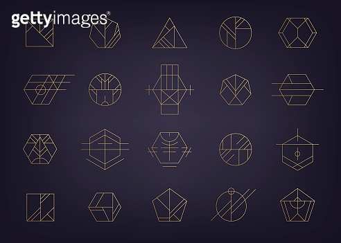 Vector set of golden luxury art deco, gold geometric abstract icons ...
