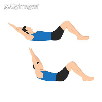 Man doing Long arm crunch exercise. Flat vector illustration isolated ...