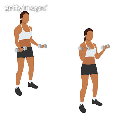 Woman doing Dumbbell bicep reverse curls exercise. Flat vector ...