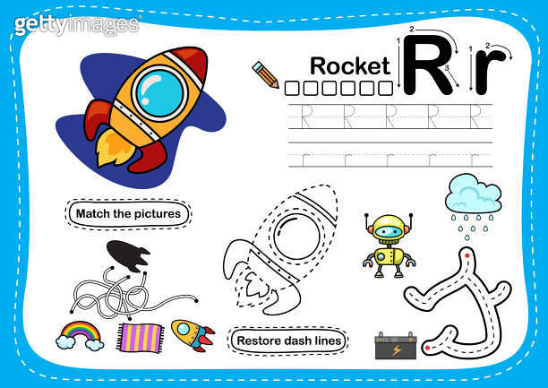 Alphabet Letter R - Rocket exercise with cartoon vocabulary ...
