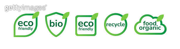 Bio Eco friendly green label sticker pack. Green ecology signs for ...