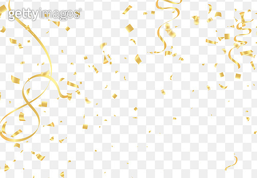 Falling shiny golden confetti isolated on transparent background.VIP flying sparkle elements ...