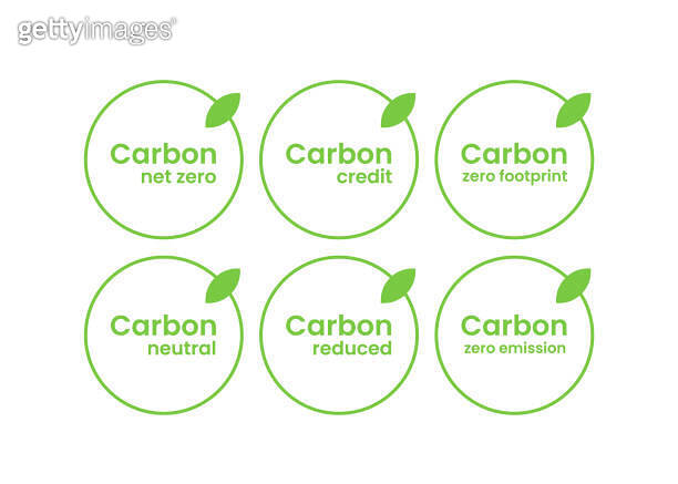 Carbon credit, carbon emission reduction, carbon neutral label sign ...