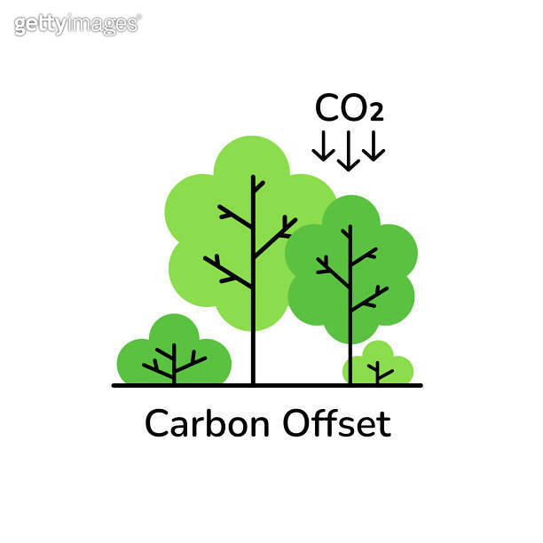 CO2 emission reduction concept art. Linear style tree forest and CO2 ...