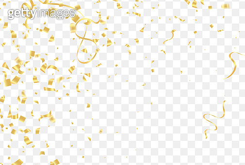 Falling shiny golden confetti isolated on transparent background.VIP flying sparkle elements ...