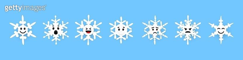 Snowflakes with different emotions set illustration, winter icons ...
