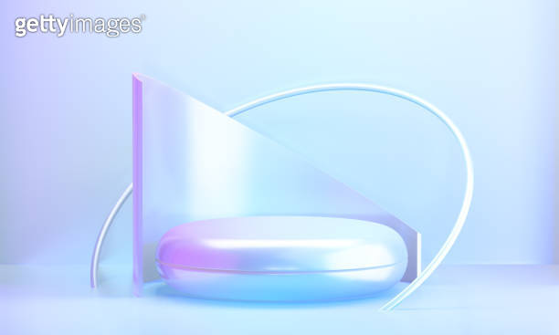 Hologram color round podium box display background purple blue light ...