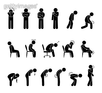 symptoms of illness, injury and pain illustration, hurt person, nausea ...