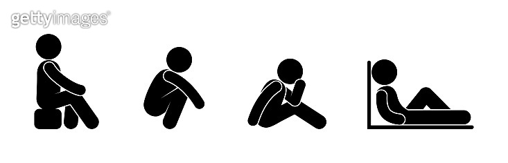 man sitting, illustration tired people resting, stick figure human ...