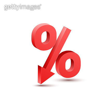 Price low down icon concept. Interest low price 3d percent discount vector icon reduction arrow ...