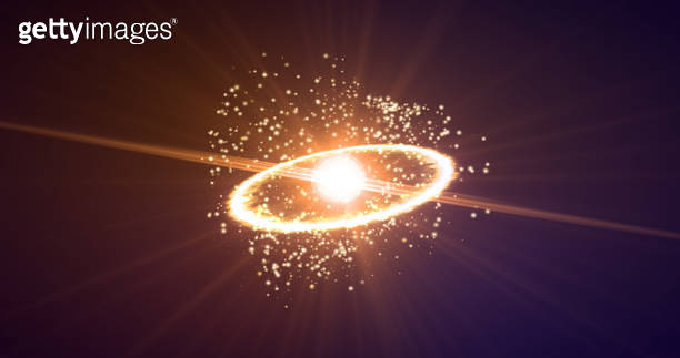 Bang explosion of galaxy, planet stars with sparks of fire blast wave ...