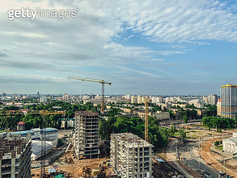 construction of multi-storey buildings in the city center. tall houses ...